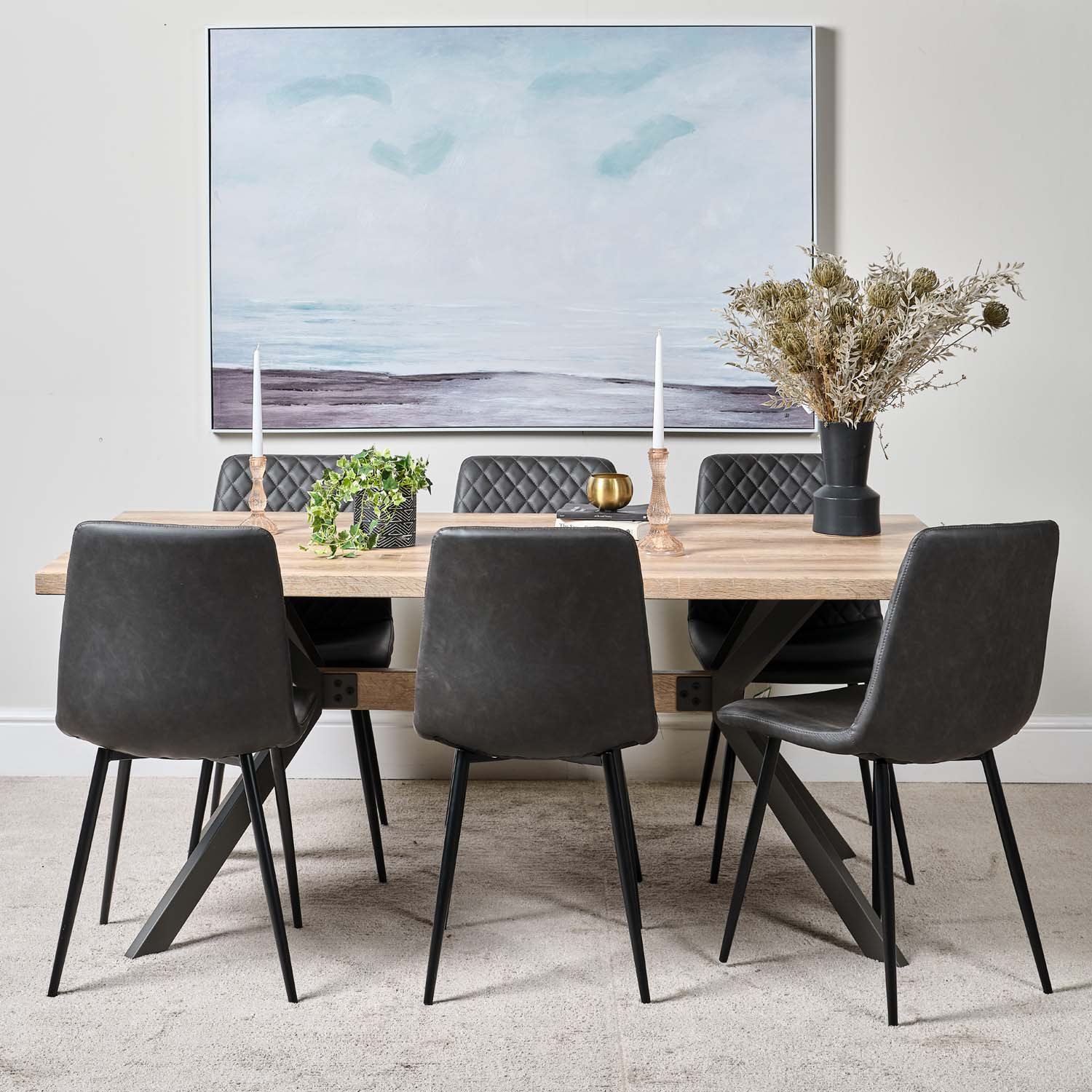 Woods Kamala 180cm Dining Table & 6 Ripley Dining Chairs - Grey - Woods ...
