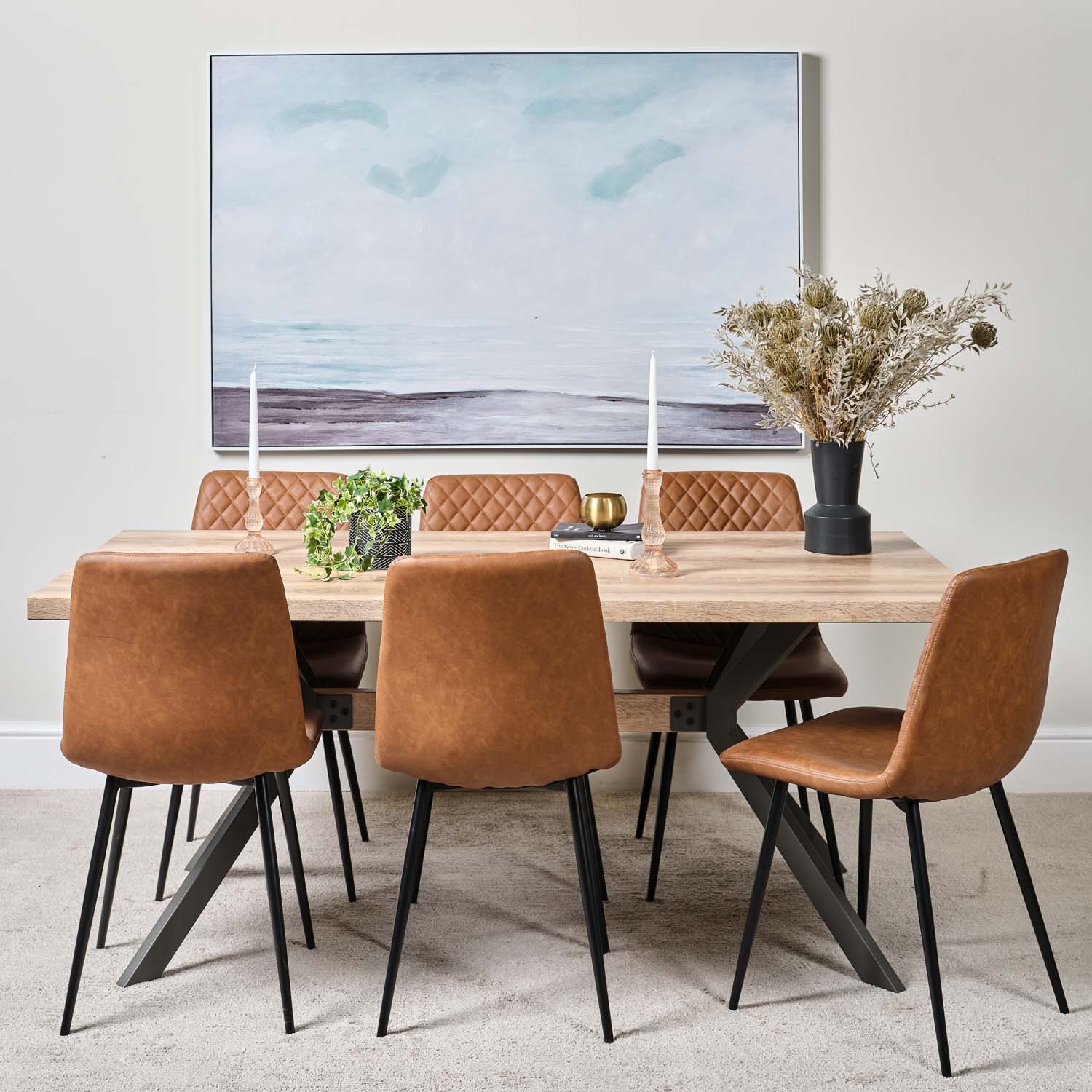 Woods Kamala 180cm Dining Table & 6 Ripley Dining Chairs - Tan - Woods ...