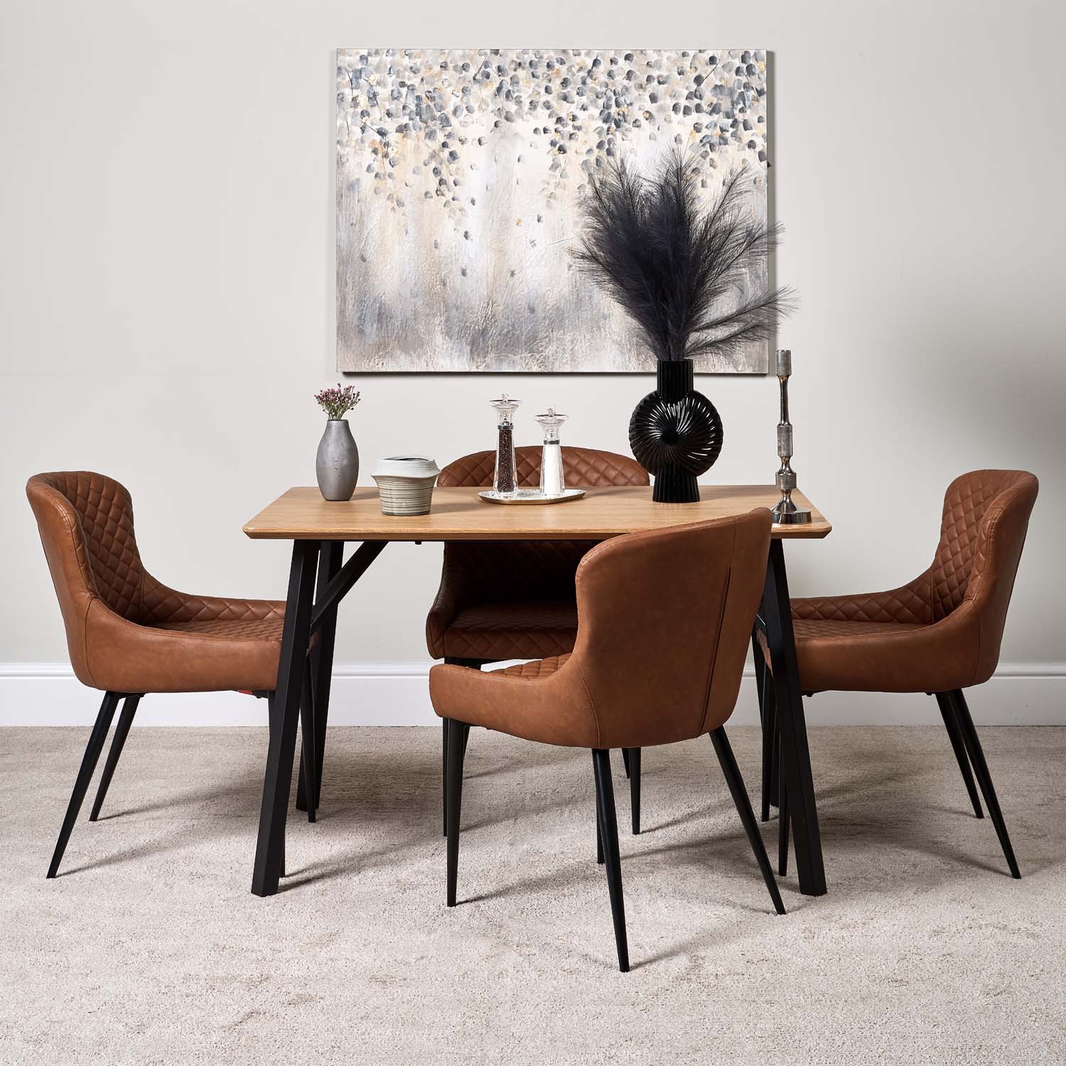 Woods Lutina 120cm Dining Table & 4 Carlton Dining Chairs - Tan - Woods ...