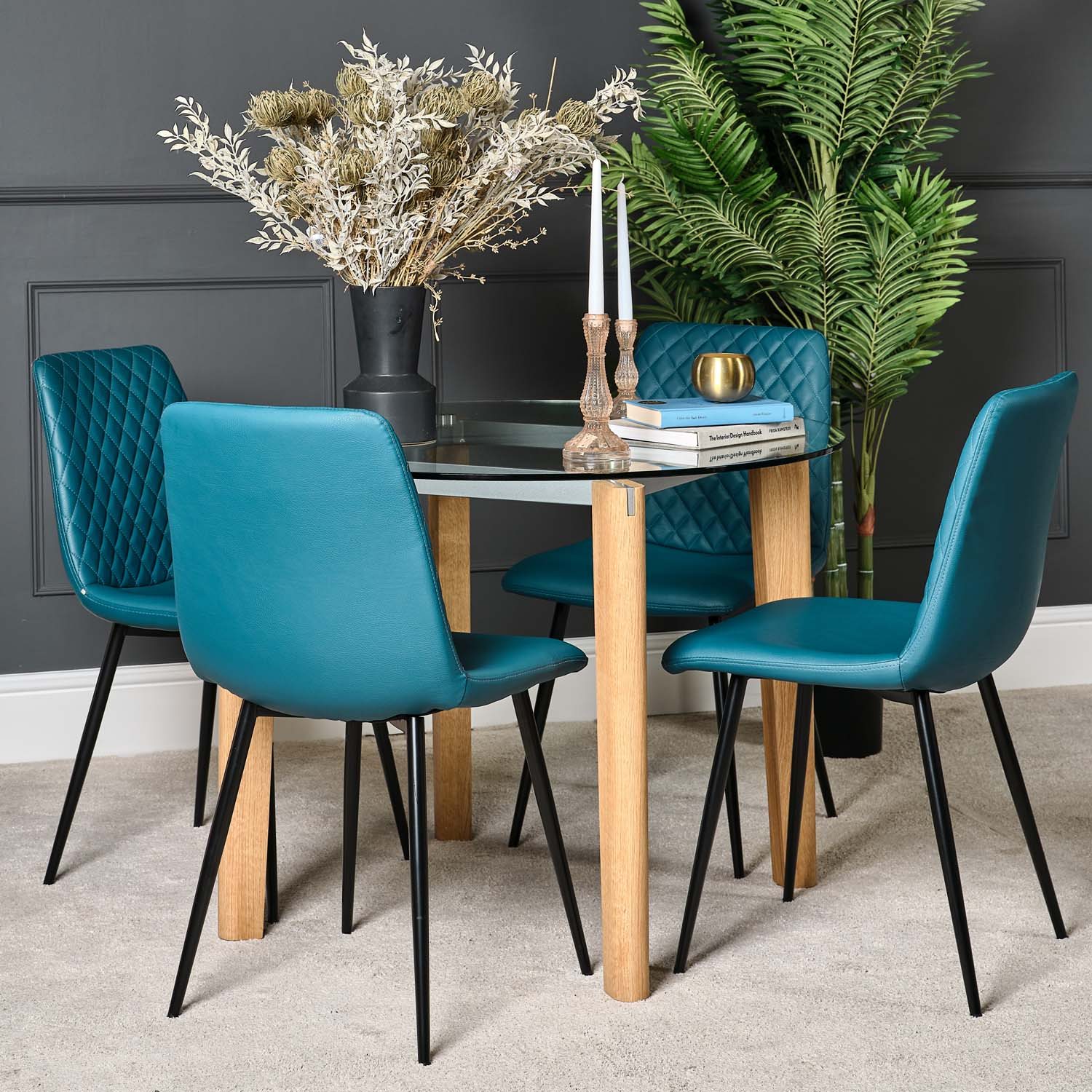 Woods Lutina 120cm Dining Table & 4 Ripley Dining Chairs - Teal - Woods ...