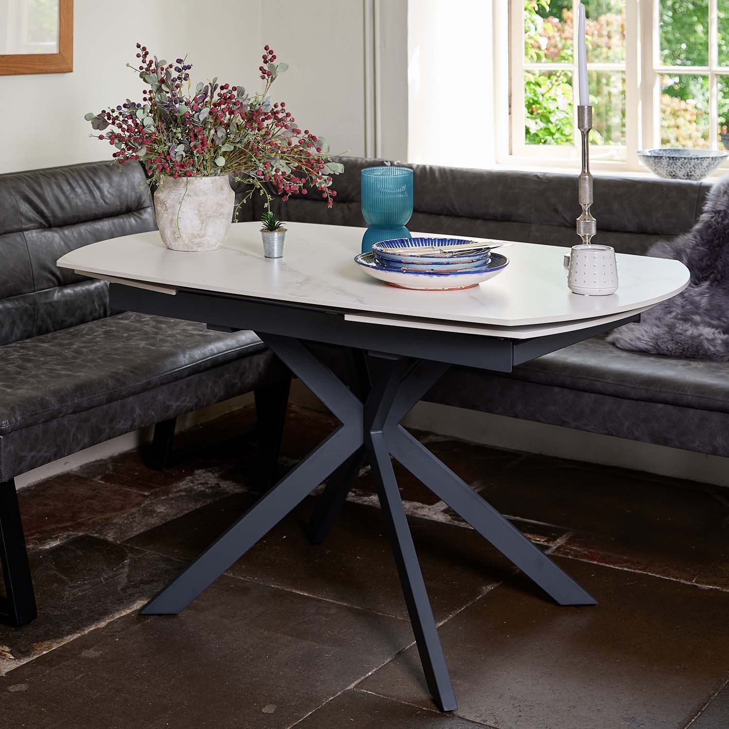 Woods Toscana White Motion Table with Industrial Corner Bench - Grey ...