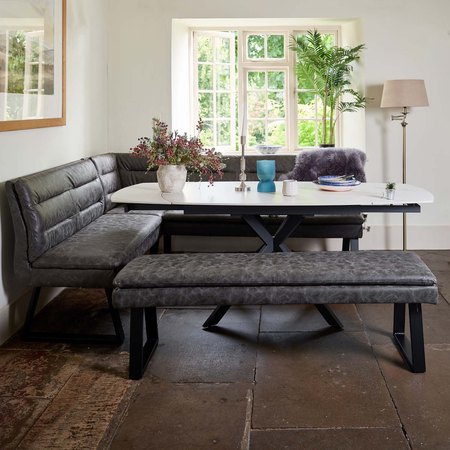 Woods Toscana White Motion Table with Industrial Corner Bench and ...