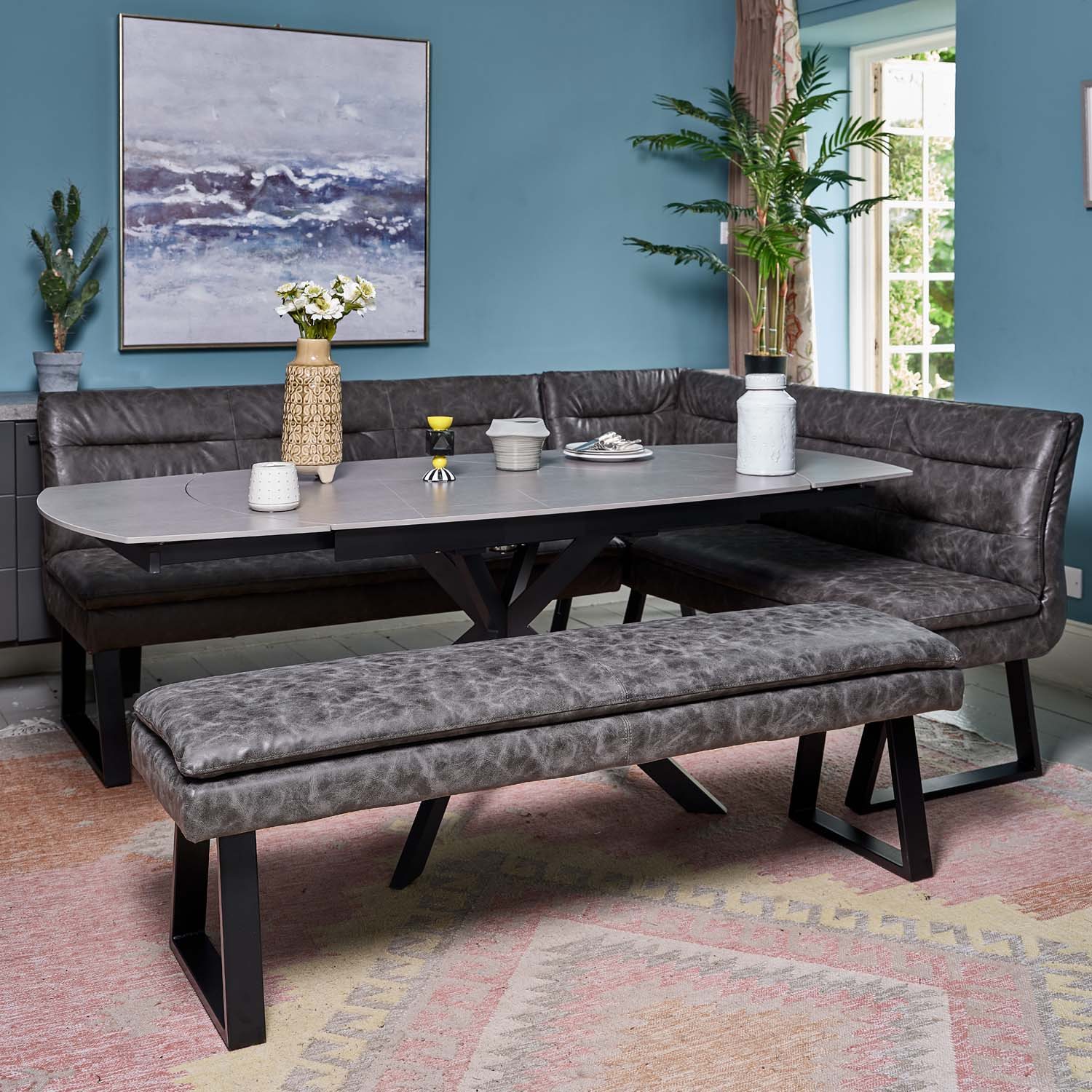 Woods Toscana Grey Motion Table with Industrial Corner Bench and ...