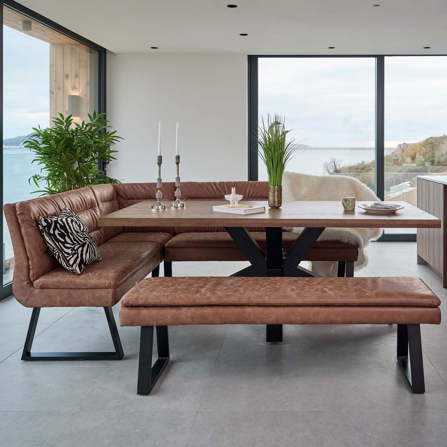 Woods Soho Dining Table 200cm with Industrial Corner Bench and ...