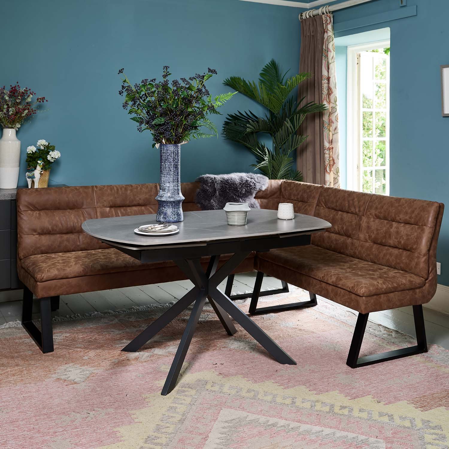 Woods Toscana Grey Motion Table with Industrial Corner Bench - Tan ...