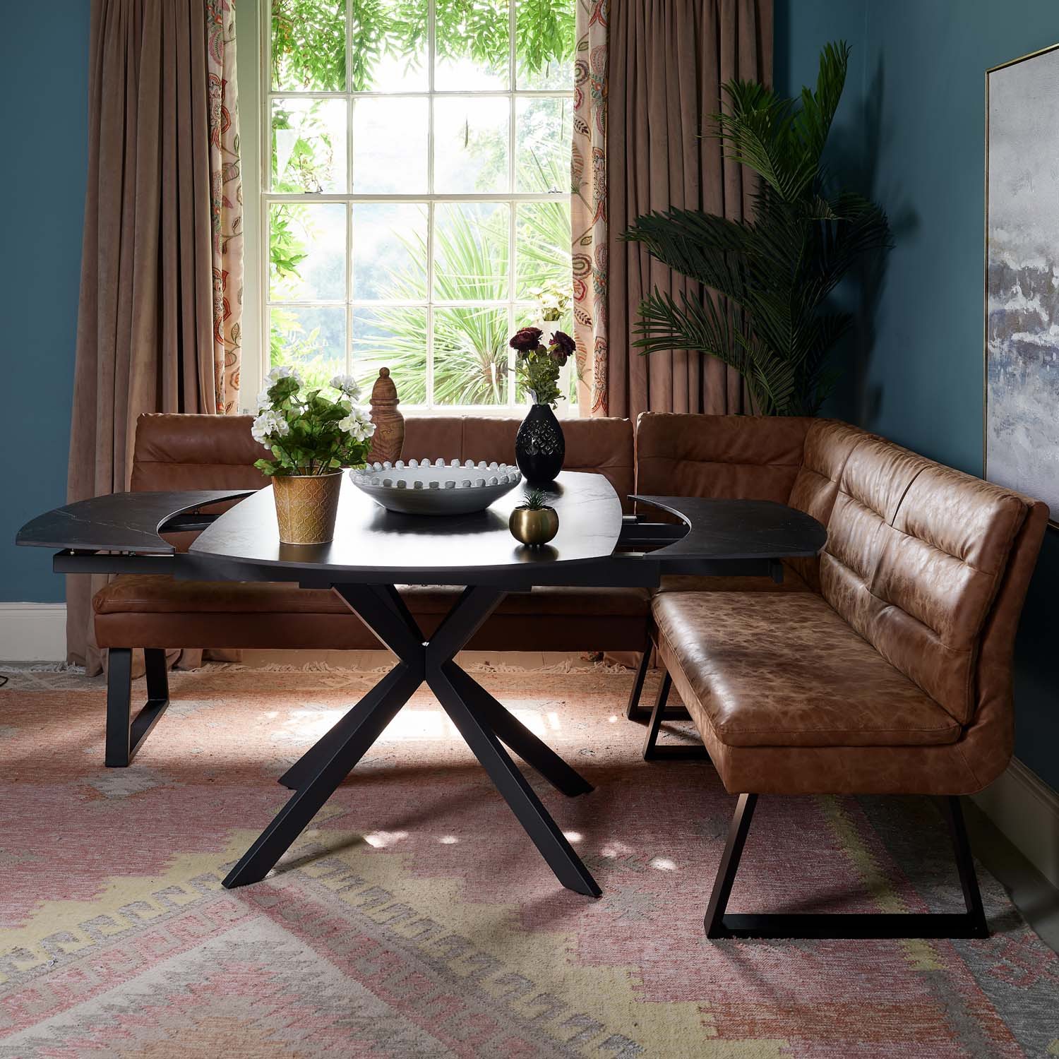 Woods Toscana Black Motion Table with Industrial Corner Bench - Tan ...