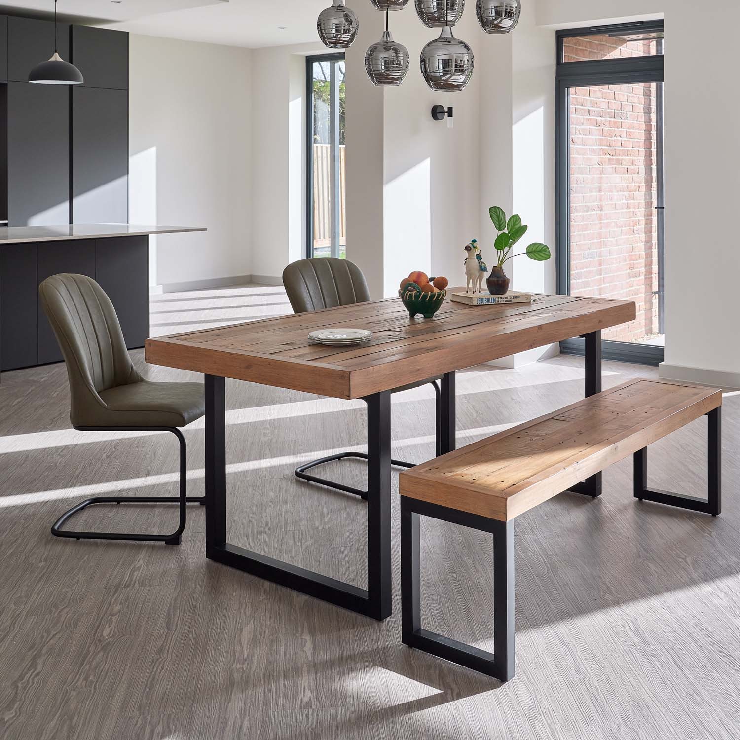 Woods Adelaide 180cm Dining Table with 2 Firenza Chairs in Olive with ...