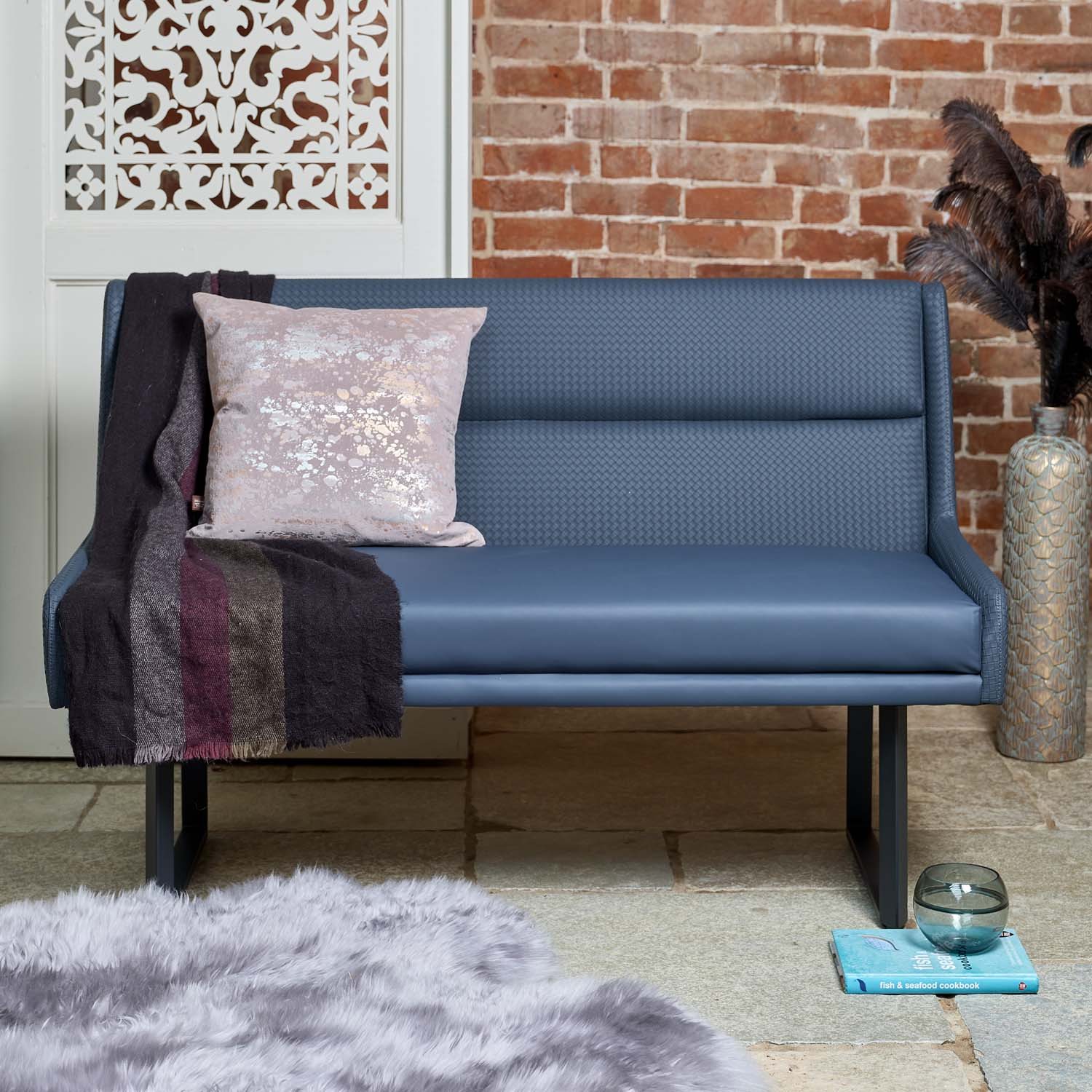 Woods Jupiter Bench With Backrest in Navy - Woods Furniture