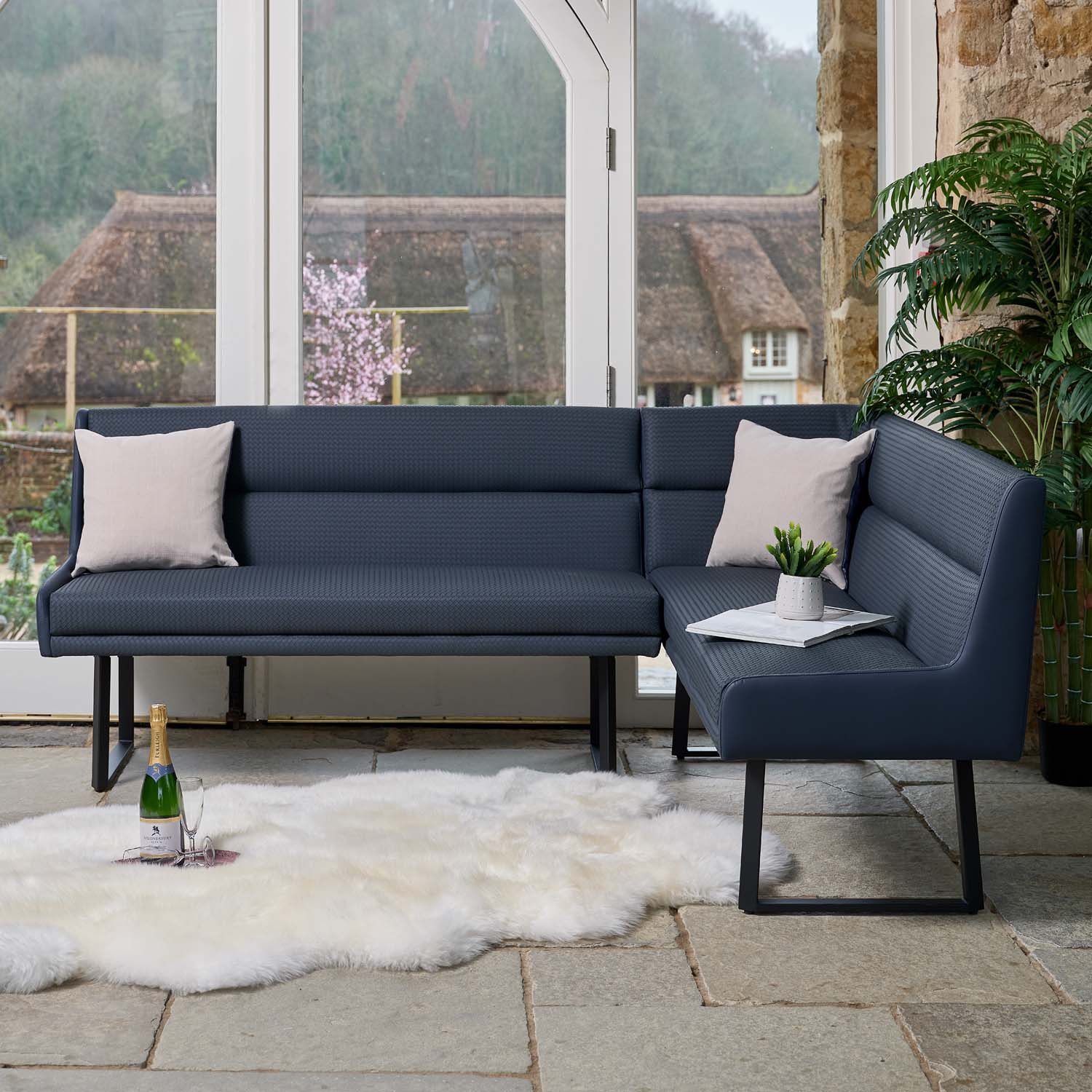 Woods Jupiter Corner Bench in Navy - Left Hand Facing - Woods Furniture