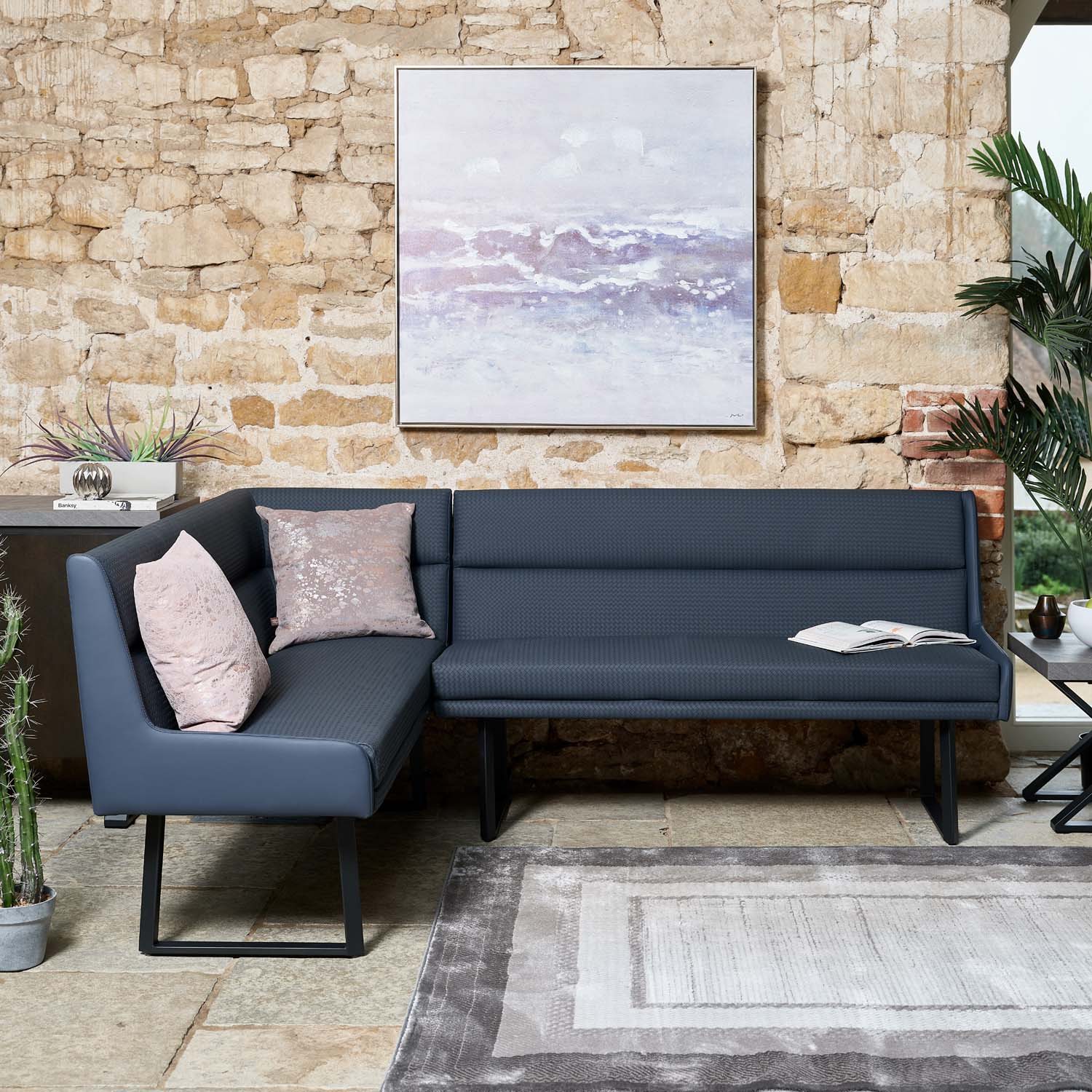 Woods Jupiter Corner Bench in Navy - Right Hand Facing - Woods Furniture