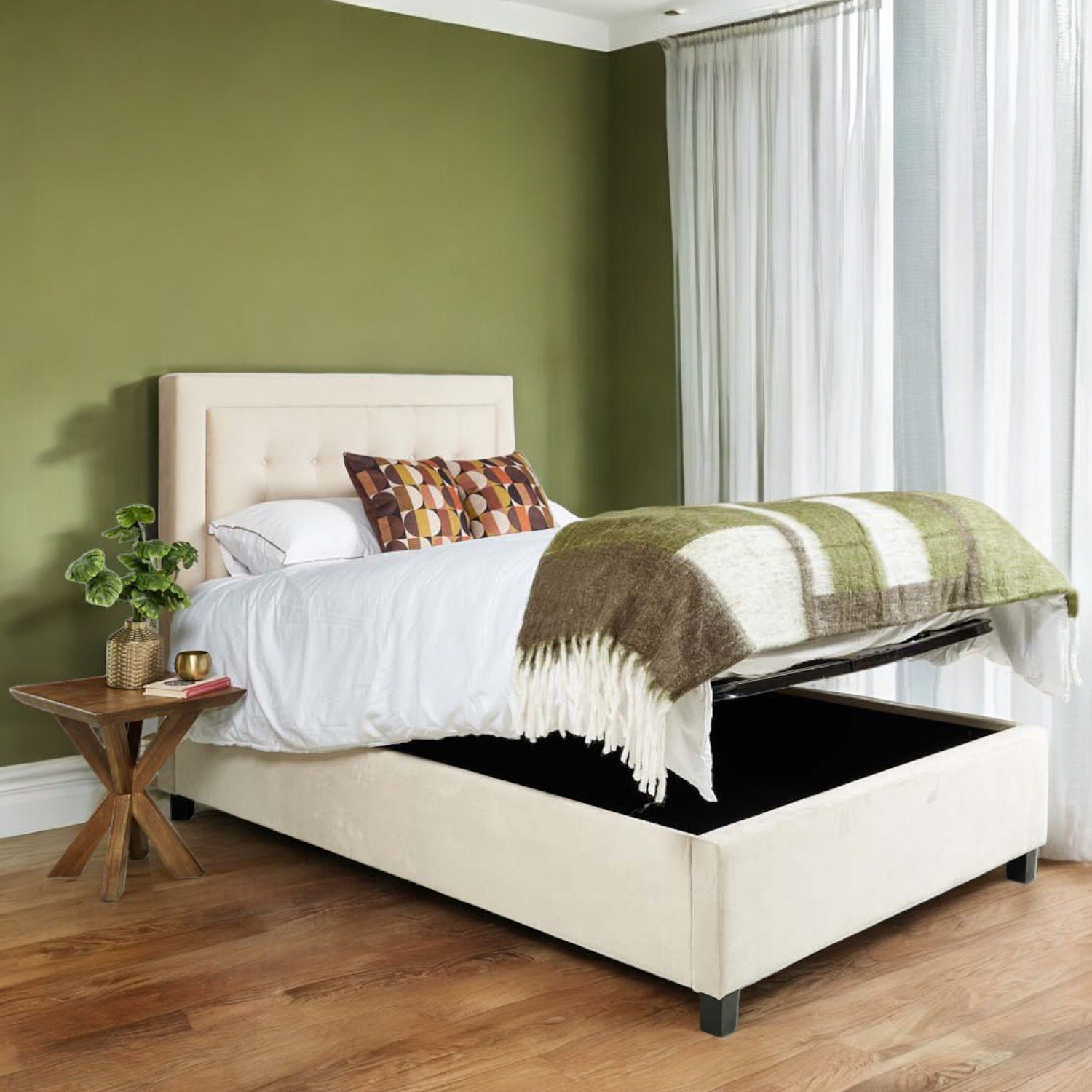 Woods Camila Ottoman Double Bed - Cream - Woods Furniture