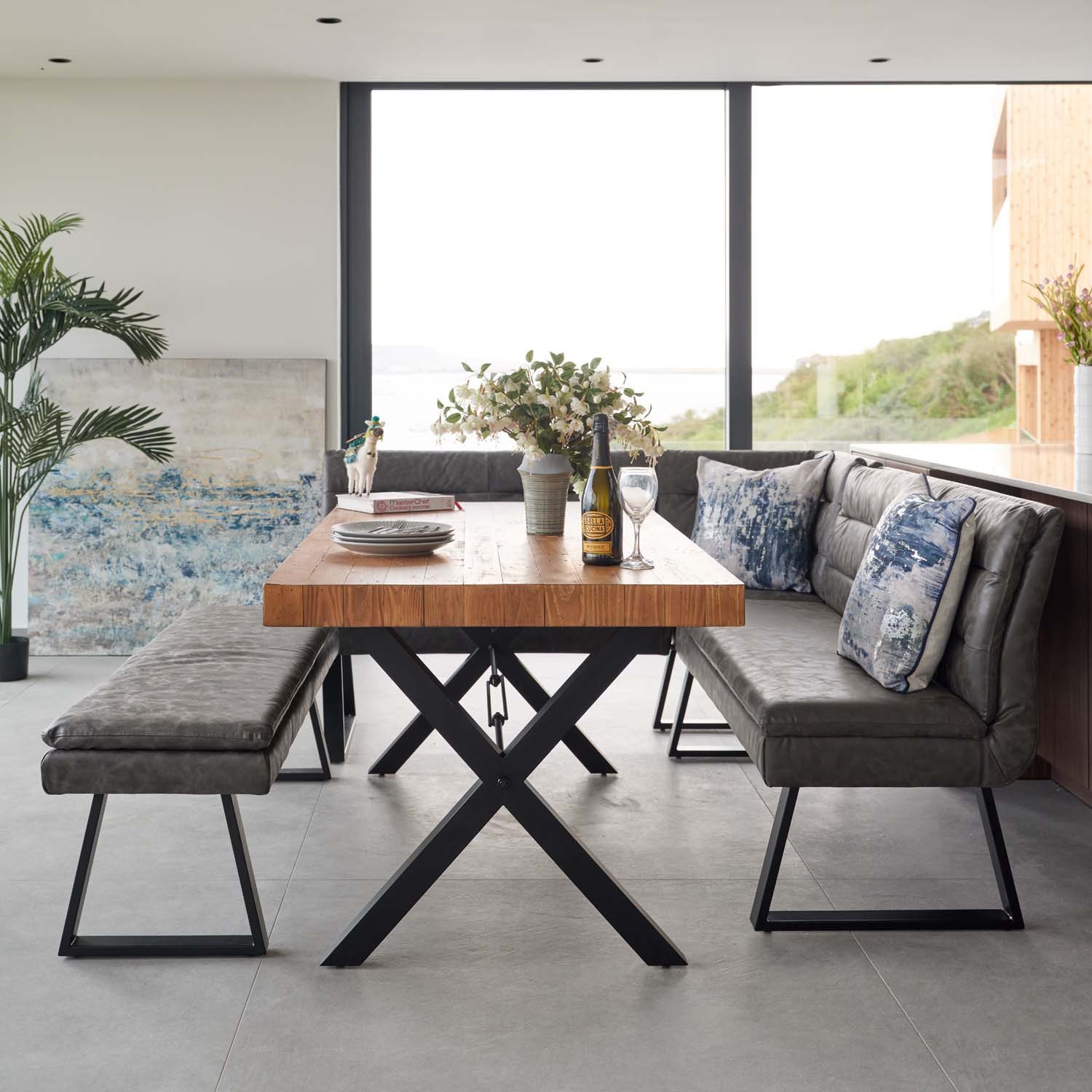 Woods Urban 180cm Dining Table with Industrial Corner Bench & Low Bench ...