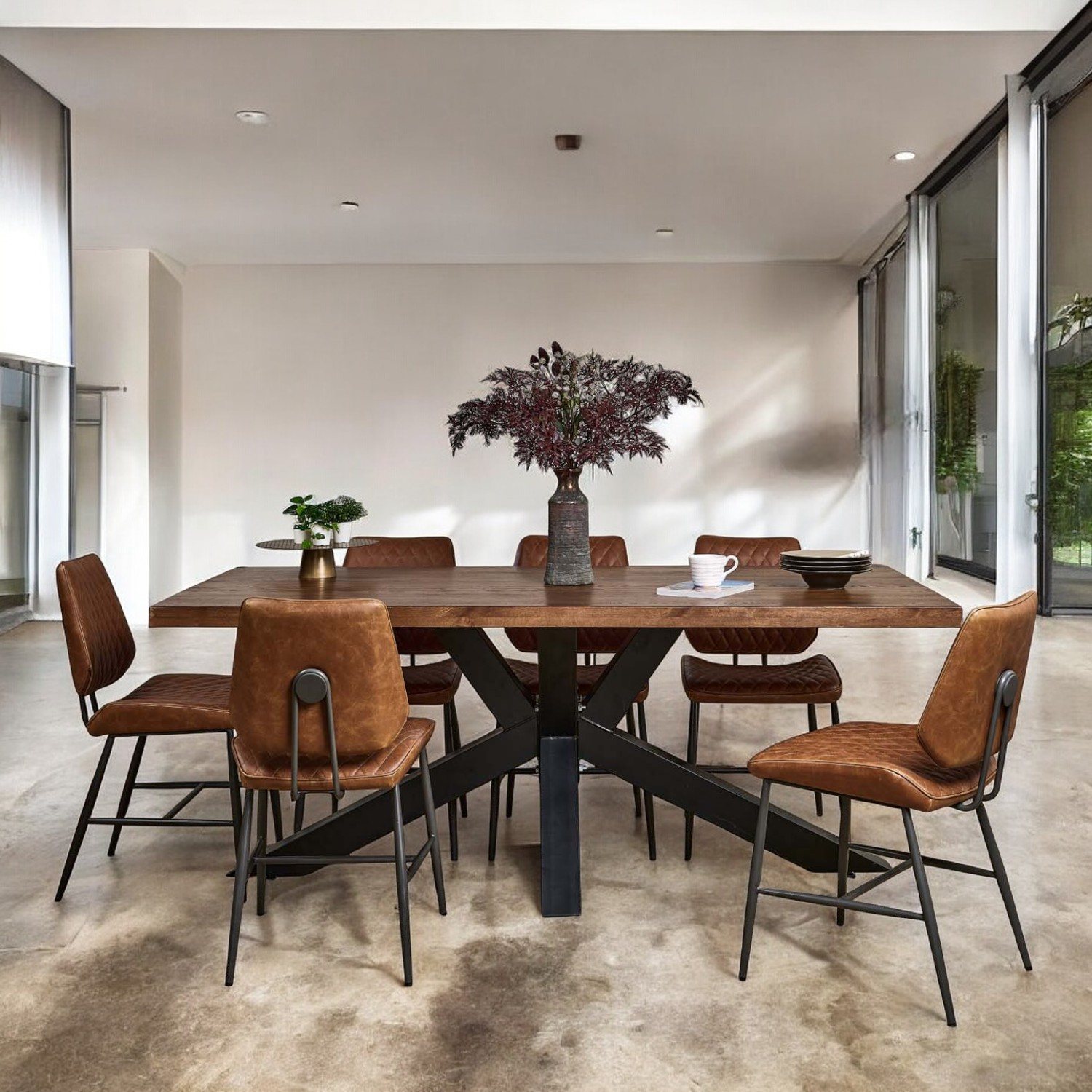 Woods Soho Dining Table 200cm & 6 Digby Dining Chairs - Tan - Woods ...