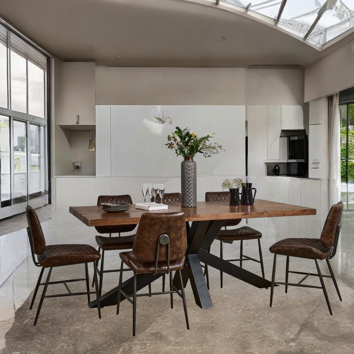 Woods Soho Dining Table 200cm & 6 Digby Dining Chairs - Dark Brown ...