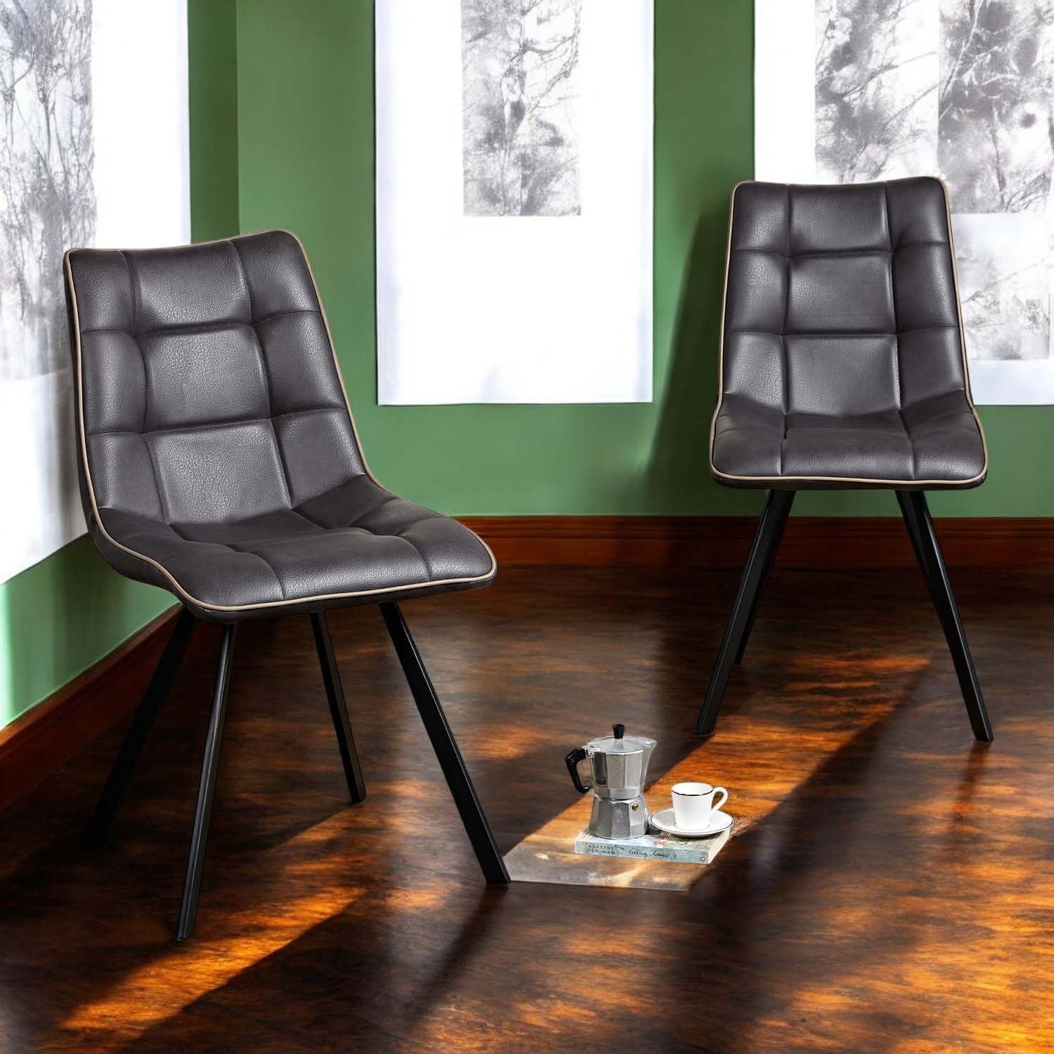 Woods Jack Slate Grey Dining Chair with Mushroom Brown Piping (Set of 2 ...