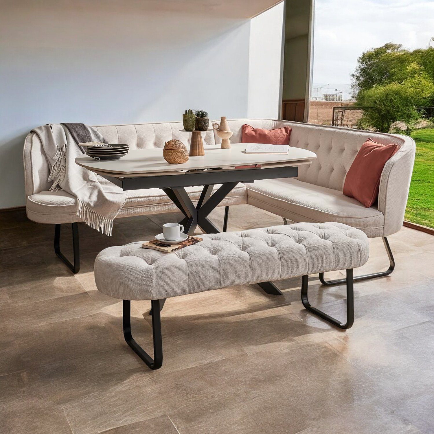 Woods Toscana White Motion Table with Frampton Corner & Low Bench in ...