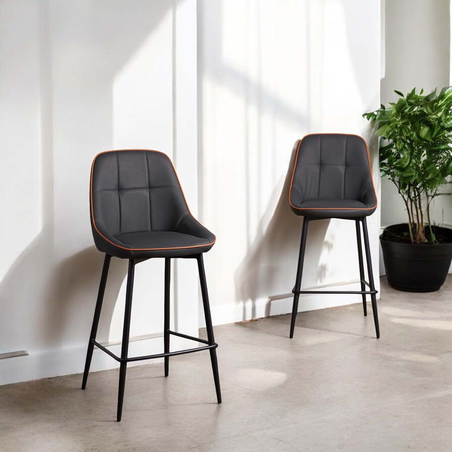 Woods Jasper Iron Grey Bar Stool With Marmalade Piping (Set of 2 ...