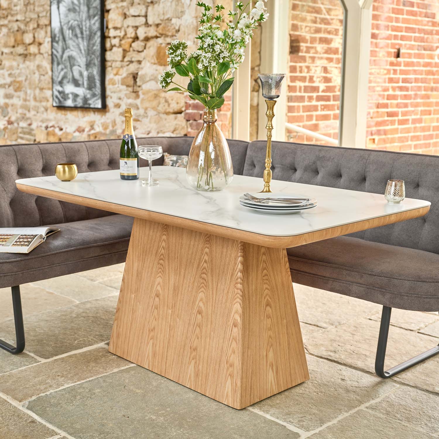 Woods Sutton 160cm Dining Table - Ash with Frampton Corner Bench in ...