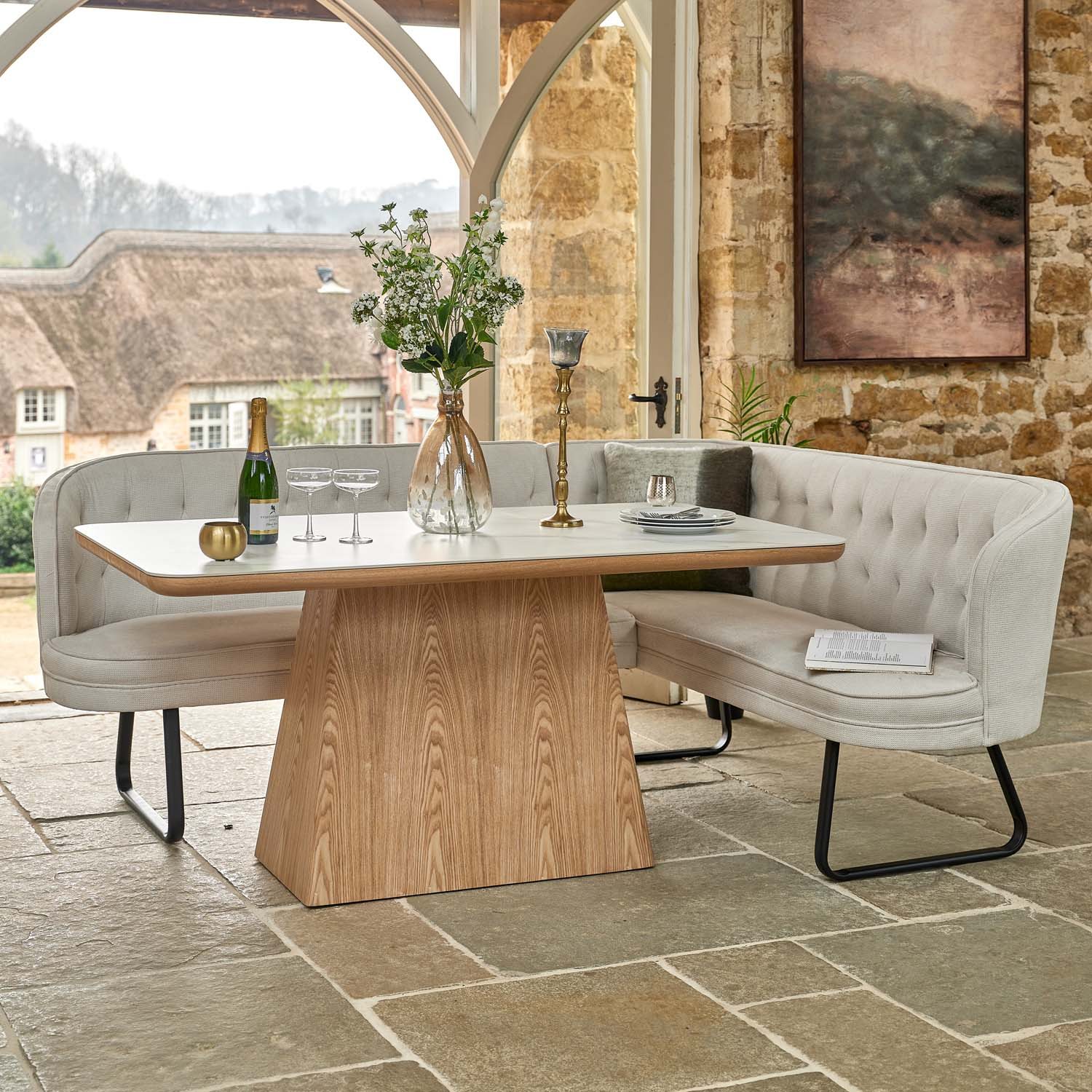 Woods Sutton 160cm Dining Table - Ash with Frampton Corner Bench in ...