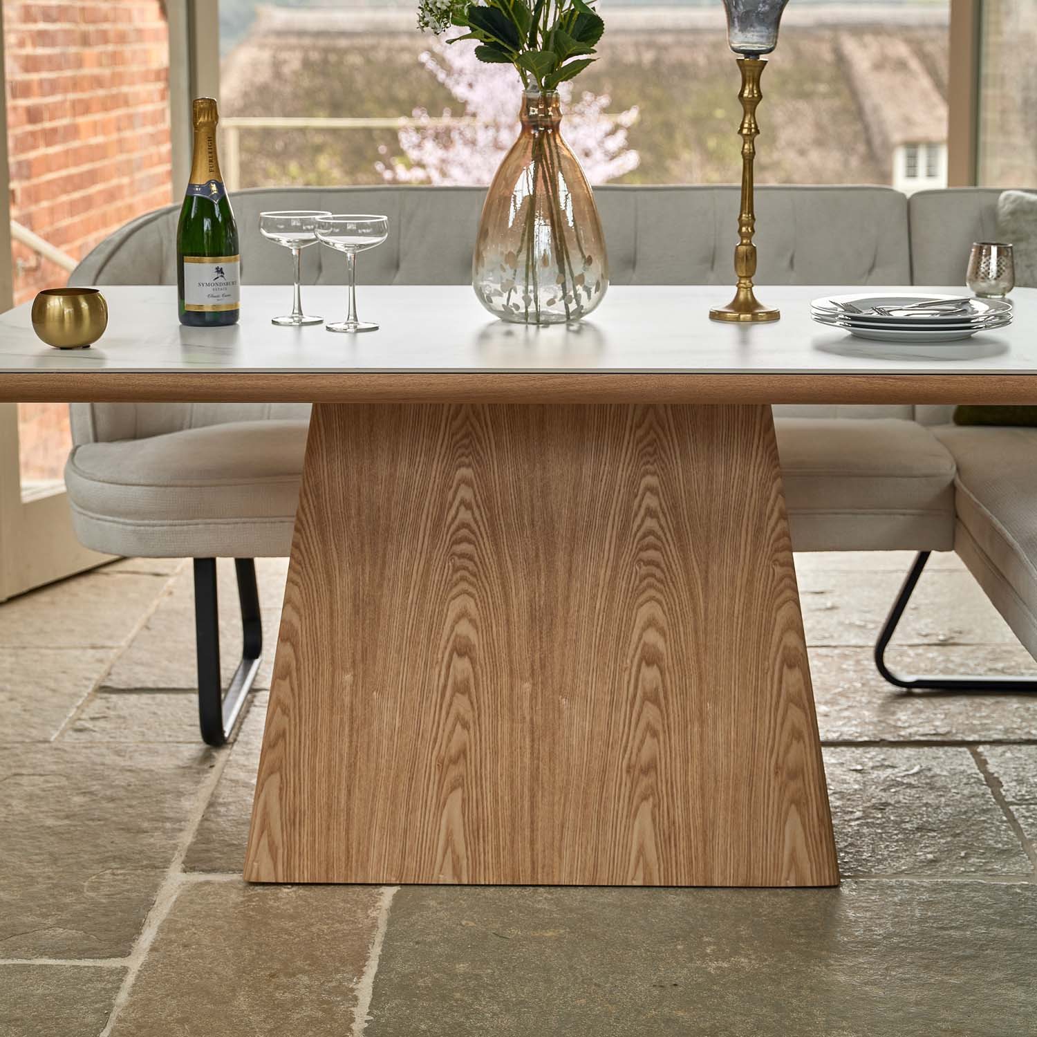 Woods Sutton 160cm Dining Table - Ash with Frampton Corner Bench RHF & 2x Frampton Chairs in ...