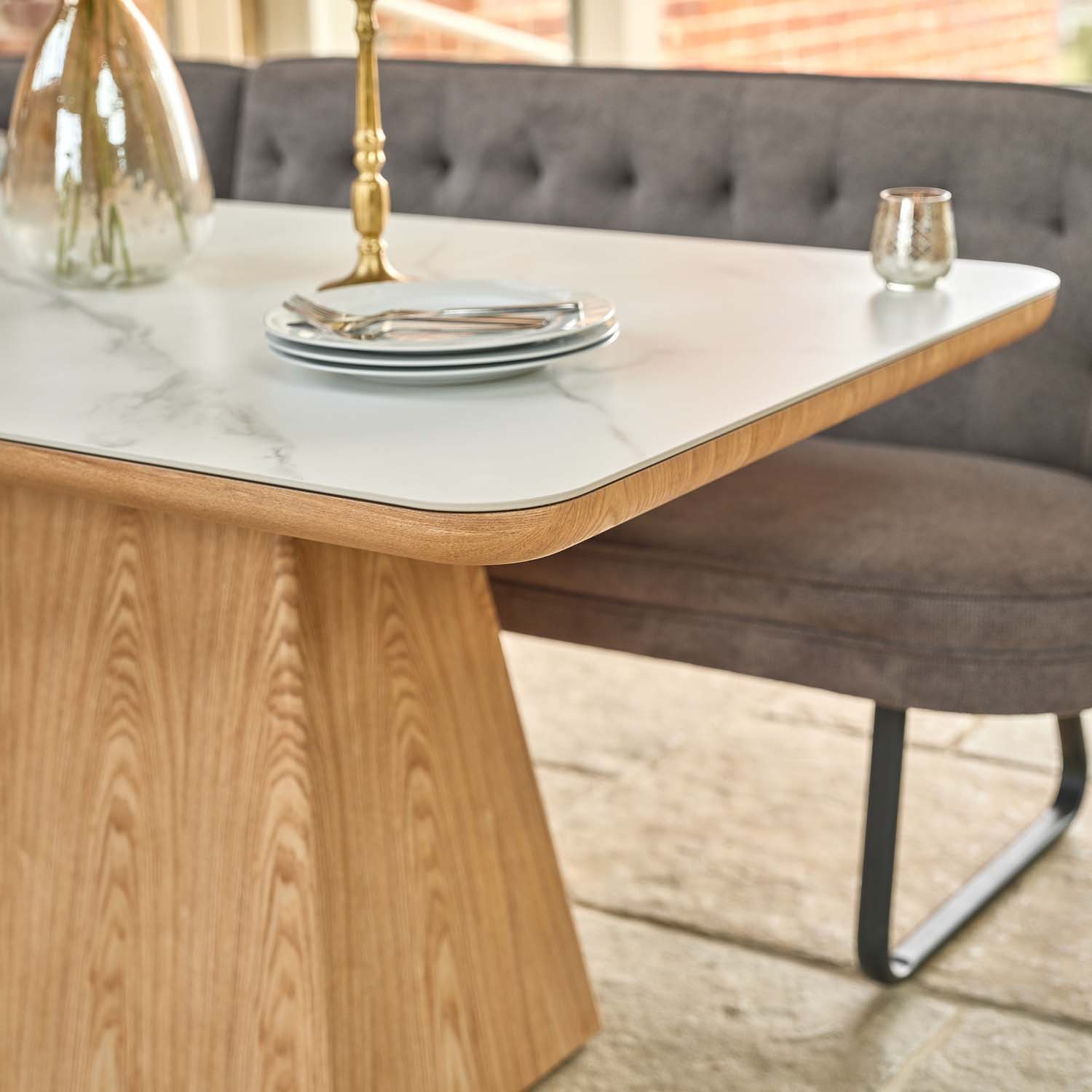 Woods Sutton 160cm Dining Table - Ash with Frampton Corner Bench RHF & Flat Bench in Anthracite ...