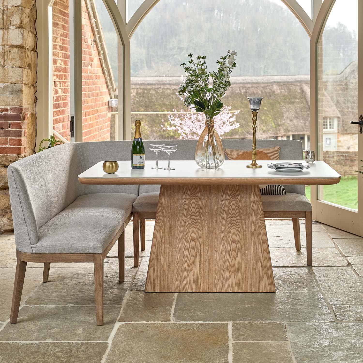 Woods Sutton 160cm Dining Table - Ash with Hampton Corner Bench in Grey ...