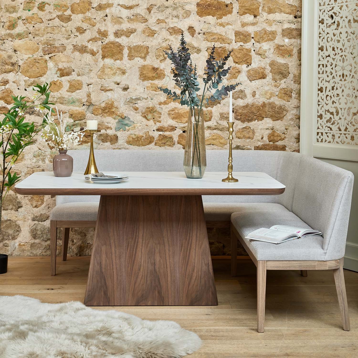 Woods Sutton 160cm Dining Table - Walnut with Hampton Corner Bench in ...