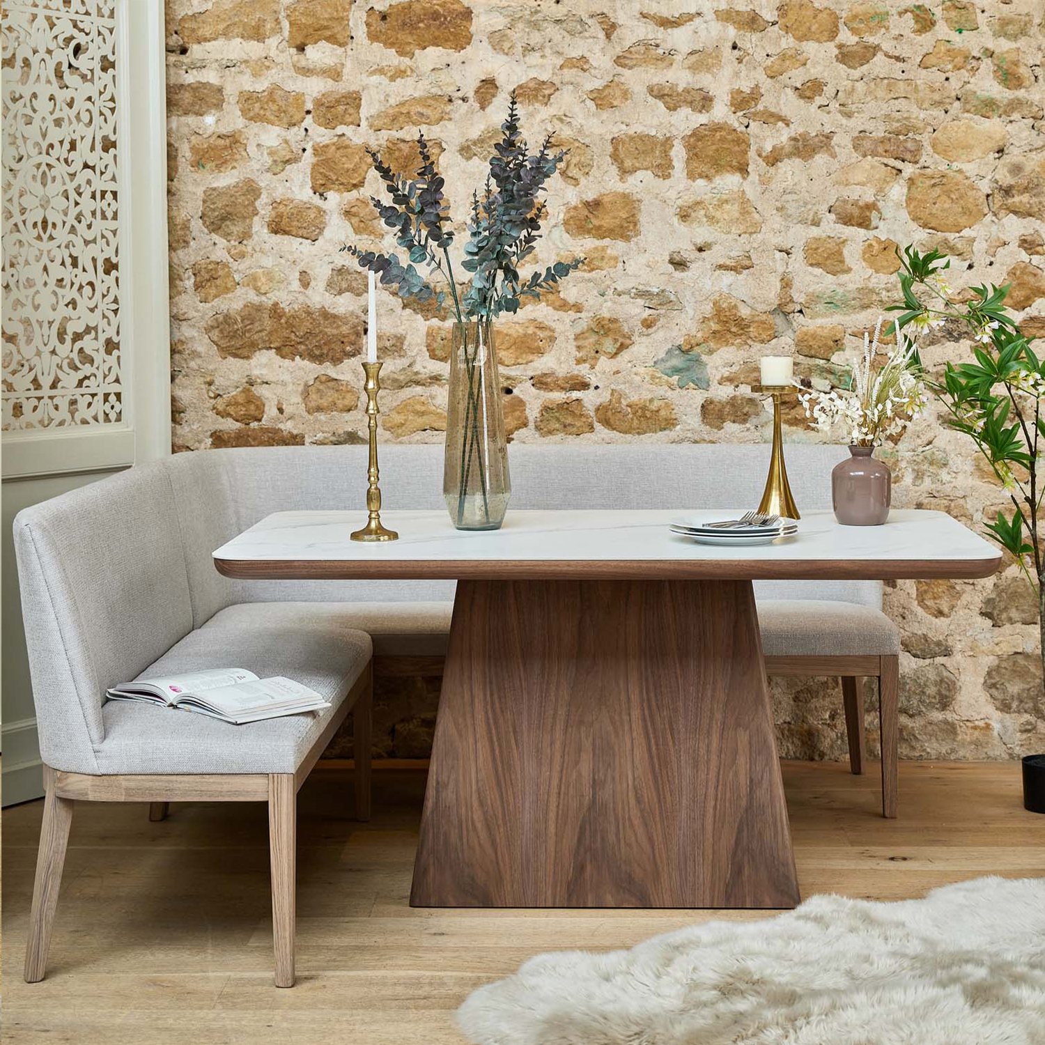 Woods Sutton 160cm Dining Table - Walnut with Hampton Corner Bench in ...