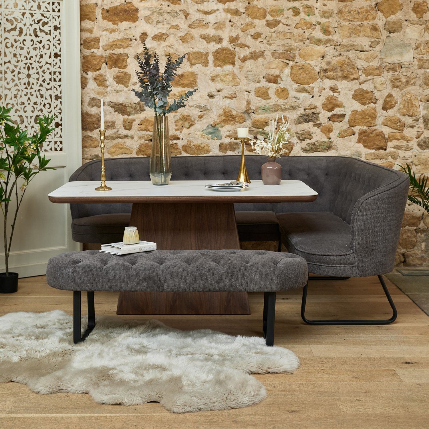 Woods Sutton 160cm Dining Table - Walnut with Frampton Corner Bench LHF ...