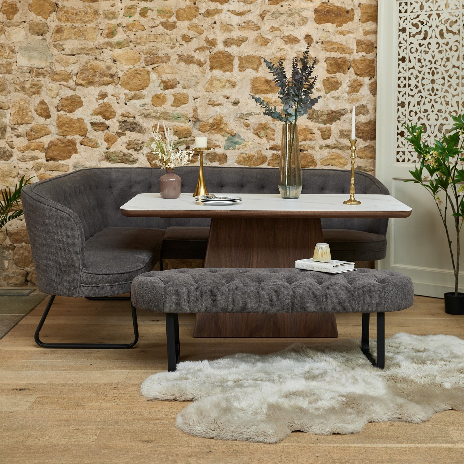 Woods Sutton 160cm Dining Table - Walnut with Frampton Corner Bench RHF ...