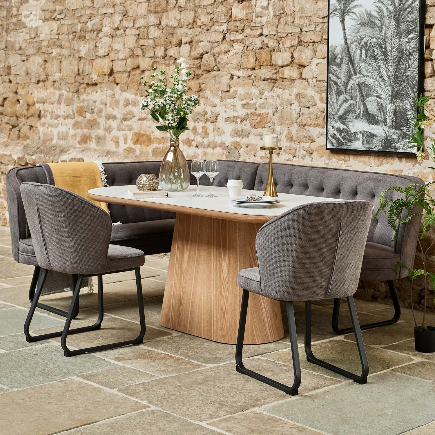 Woods Sutton 200cm Dining Table - Ash with Frampton Corner Bench RHF ...