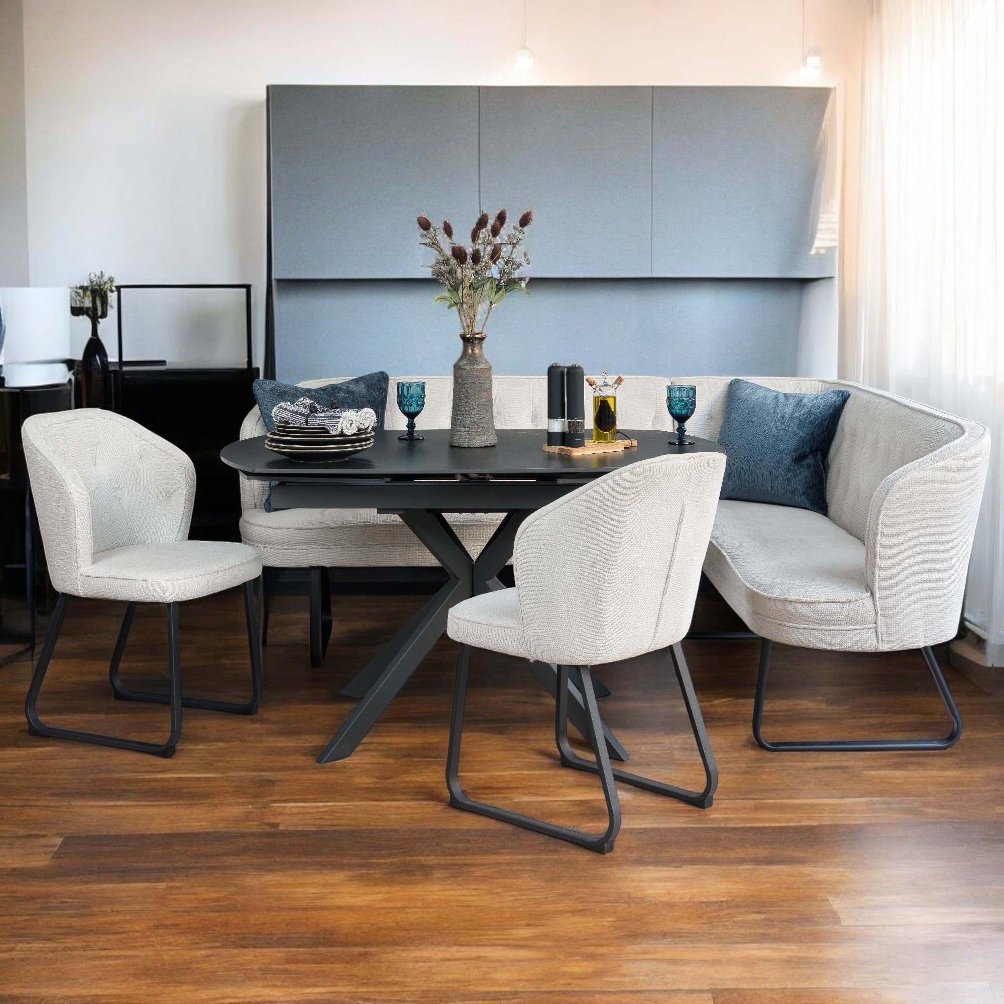 Woods Toscana Motion Table Black with LHF Frampton Corner Bench and 2 ...