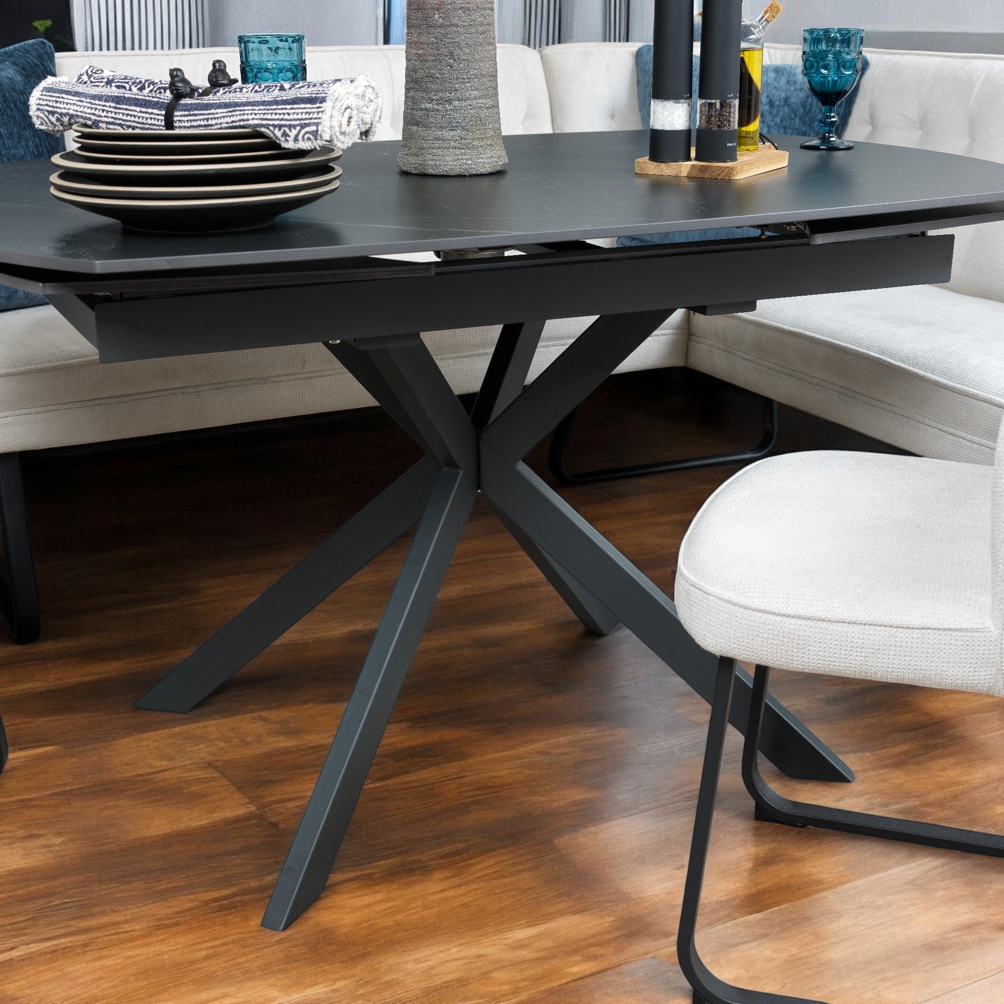 Woods Toscana Motion Table Black with LHF Frampton Corner Bench and 2 ...