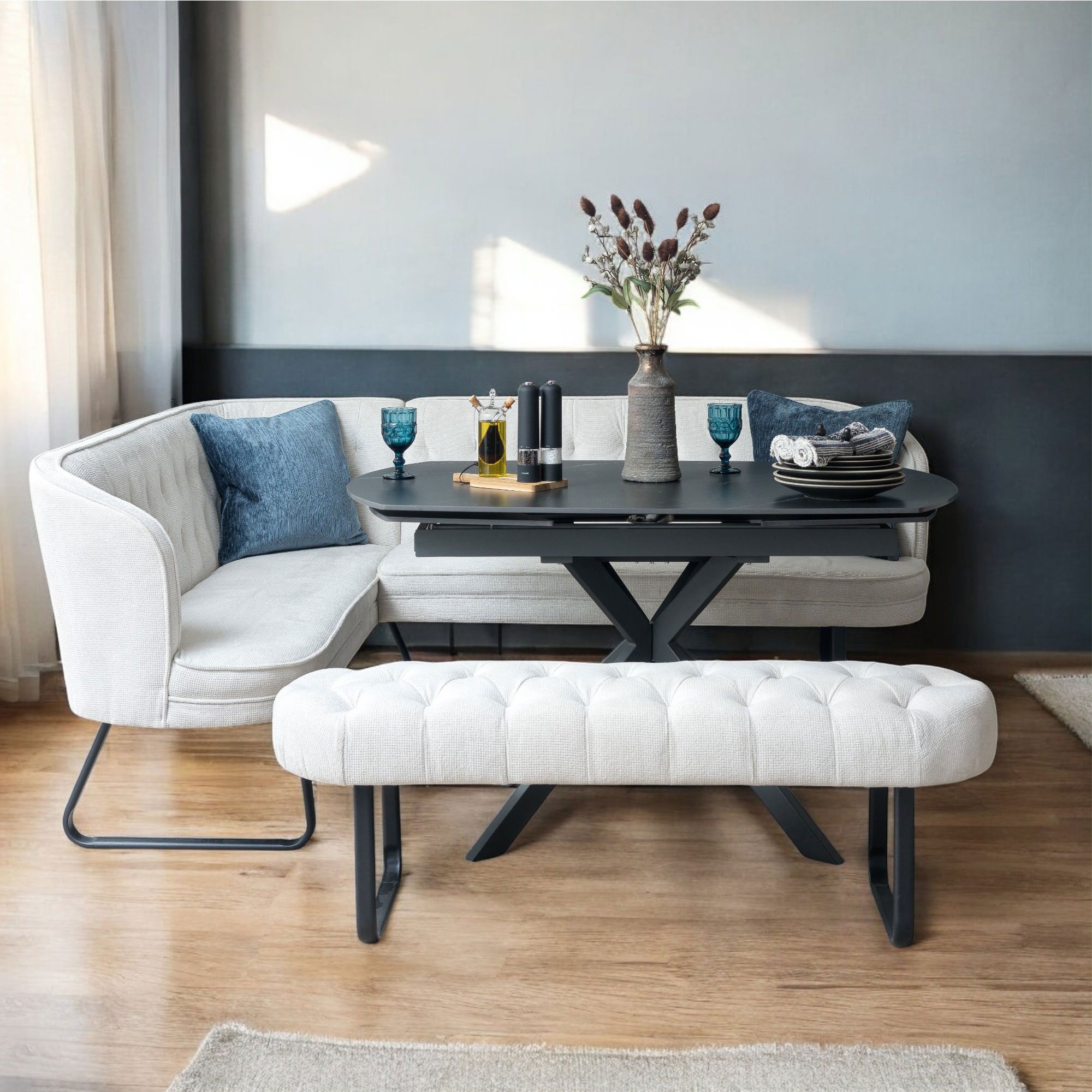 Woods Toscana Motion Table Black with RHF Frampton Corner Bench and Low ...