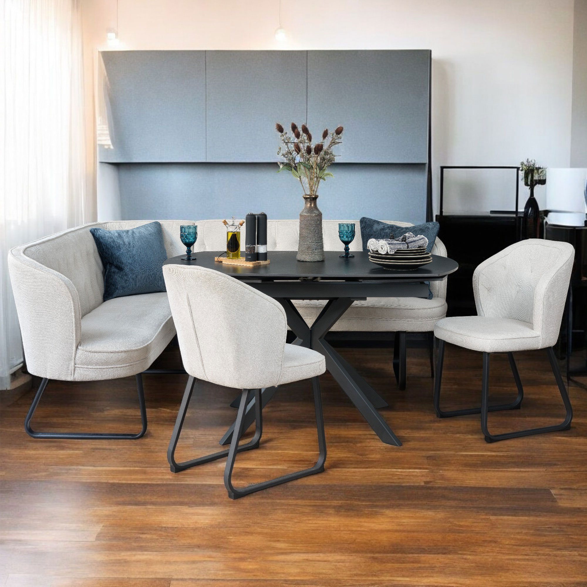 Woods Toscana Motion Table Black with RHF Frampton Corner Bench and 2 ...