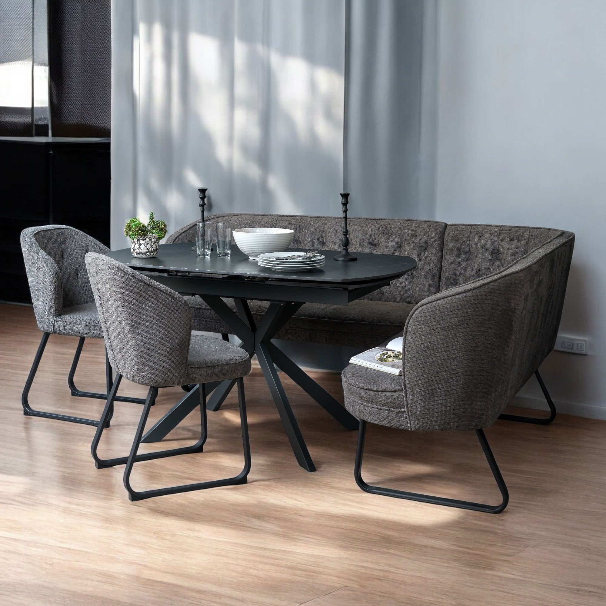 Woods Toscana Motion Table Black with LHF Frampton Corner Bench and 2 ...