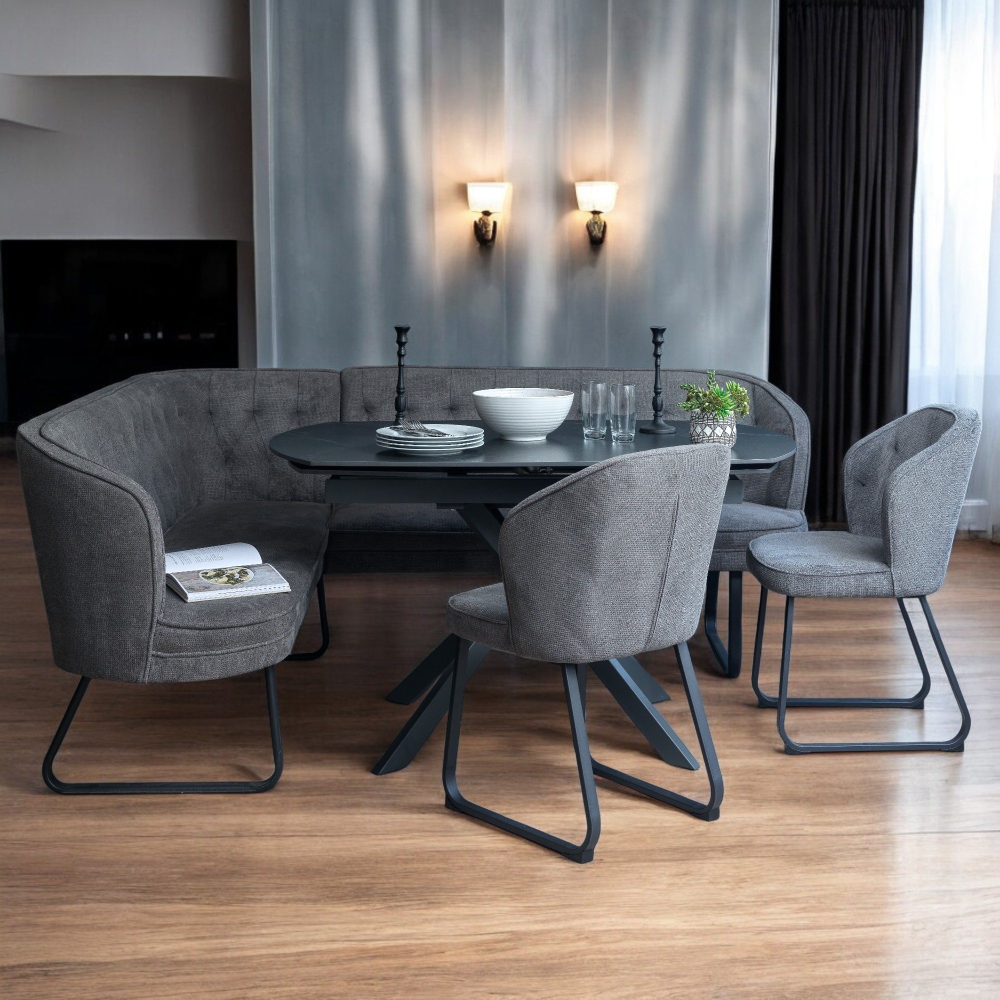 Woods Toscana Motion Table Black with RHF Frampton Corner Bench and 2 ...