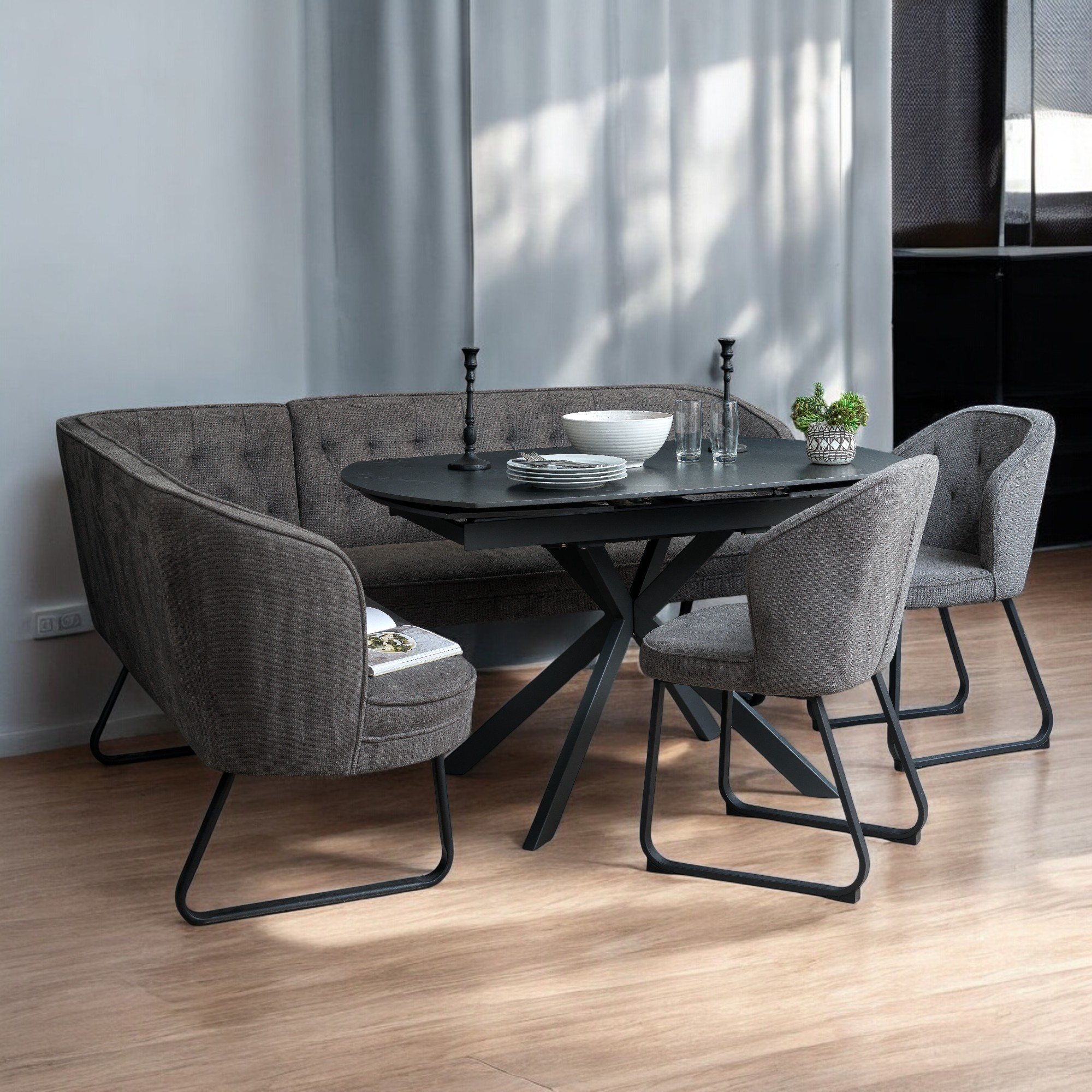 Woods Toscana Motion Table Black with RHF Frampton Corner Bench and 2 ...