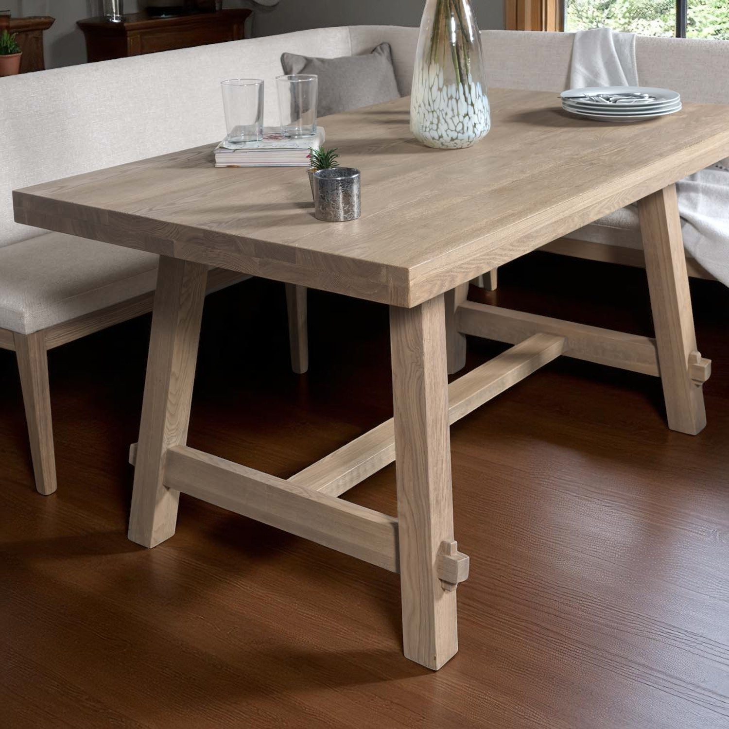 Woods Hampton 150cm Dining Table & Hampton Corner Bench in Beige - LHF - Woods Furniture