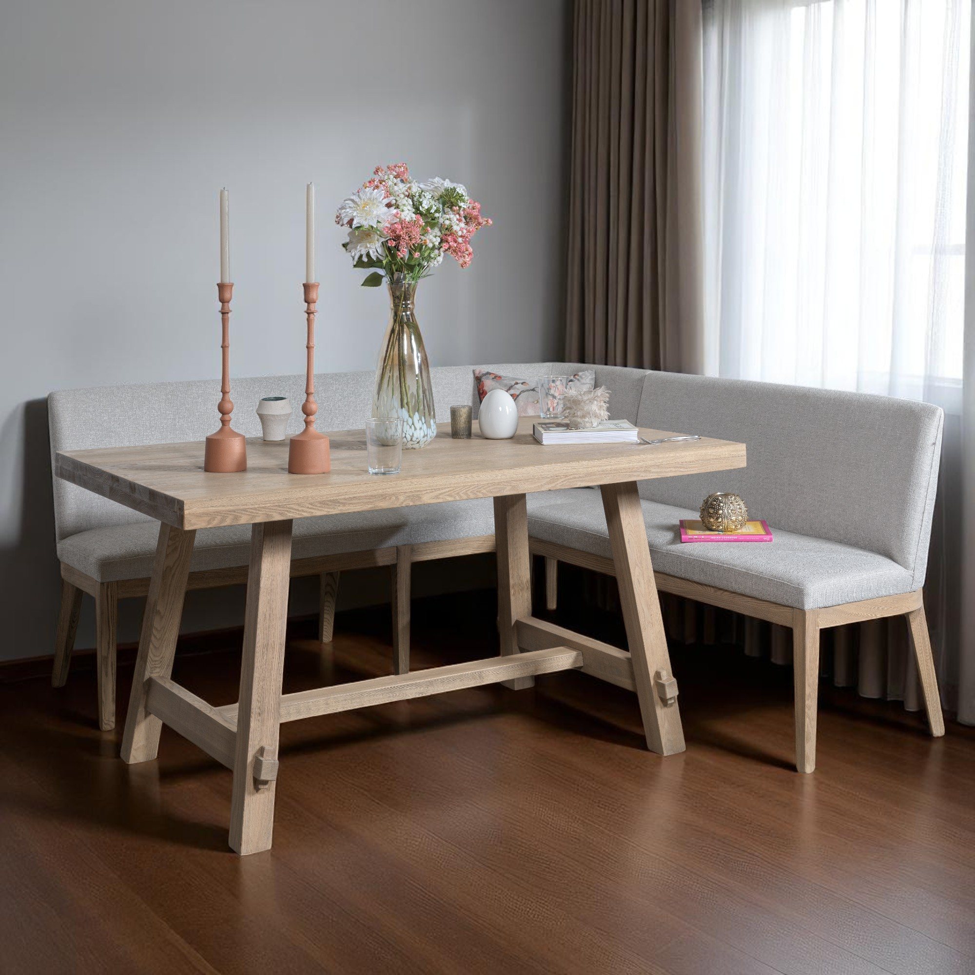 Woods Hampton 150cm Dining Table & Hampton Corner Bench in Grey - LHF - Woods Furniture