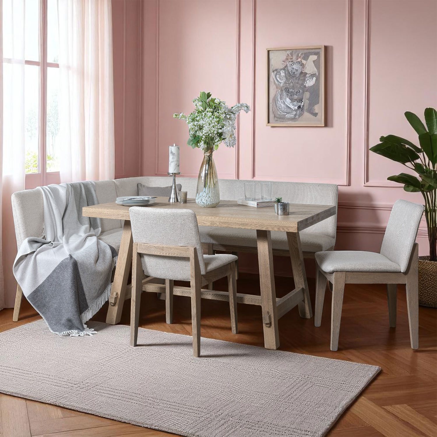 Woods Hampton 150cm Dining Table & Hampton Corner Bench RHF with 2x ...