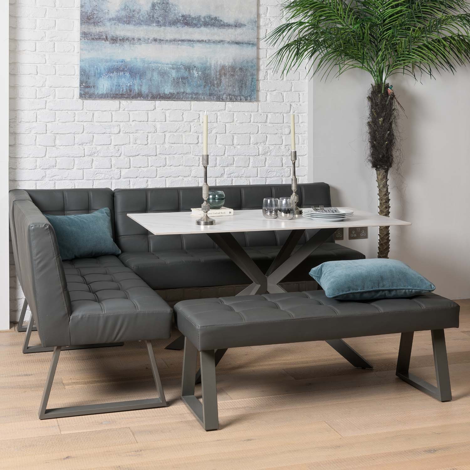 Woods Saturn 135cm Dining Table White & Rubix Corner Bench With Low ...