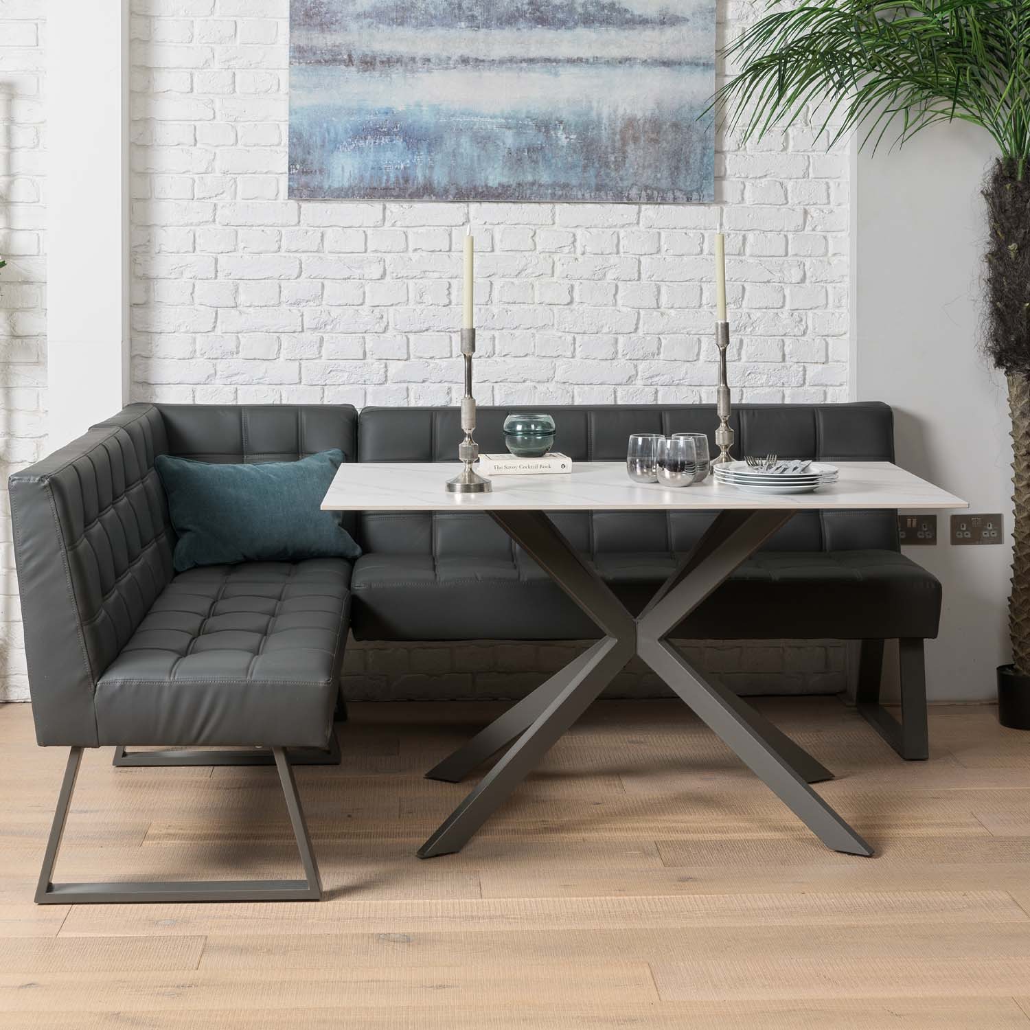 Woods Saturn 135cm Dining Table White & Rubix Corner Bench With Low ...