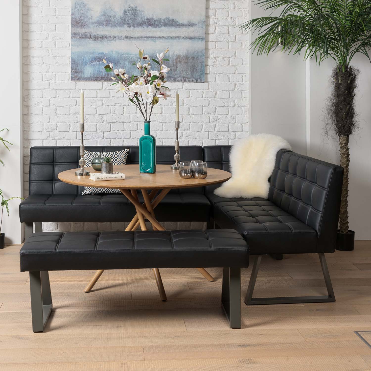 Woods Saturn 120cm Round Dining Table & Rubix Corner Bench With Low ...