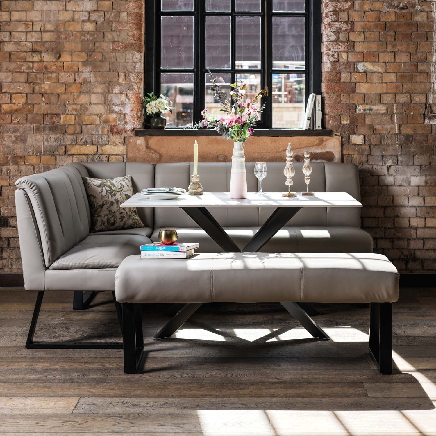 Woods Saturn 135cm Dining Table White & Sonoma Corner with Low Bench ...