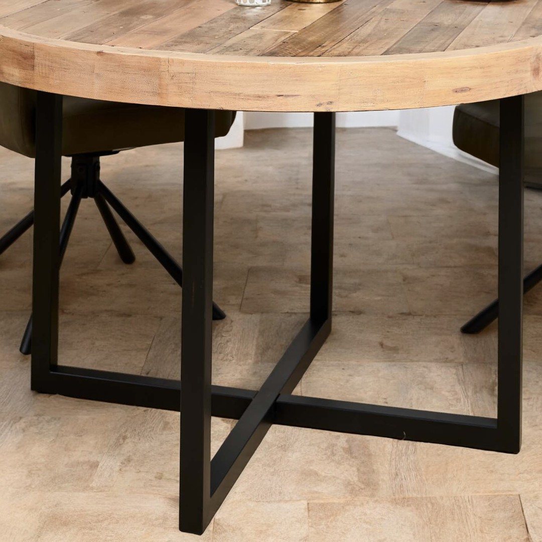 Adelaide Industrial Round Dining Table | Industrial Table - Woods Furniture