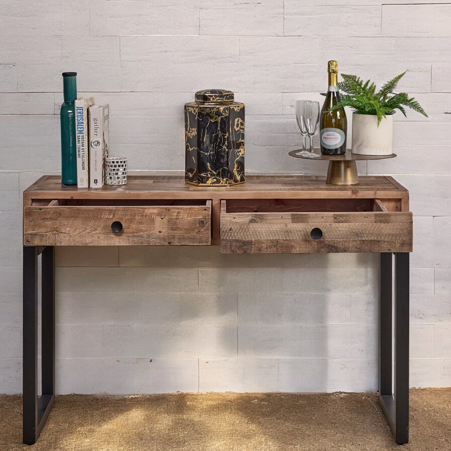 Adelaide Industrial Console Table With Drawers - Woods Furniture