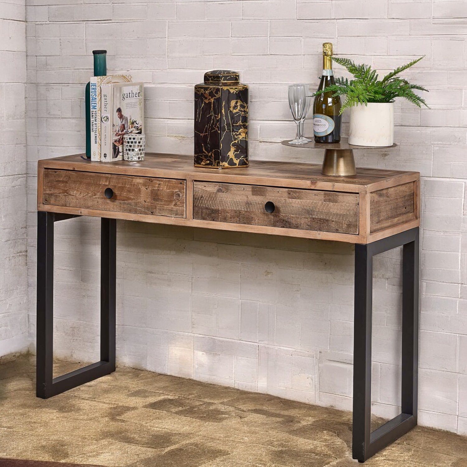 Adelaide Industrial Console Table With Drawers - Woods Furniture