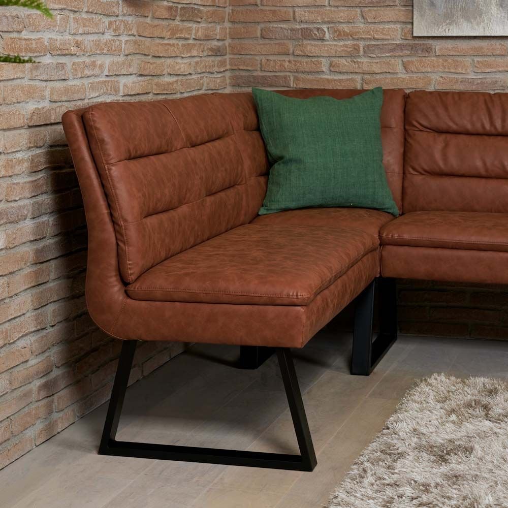 Industrial Corner Bench – Tan | Corner Dining Bench - Woods Furniture