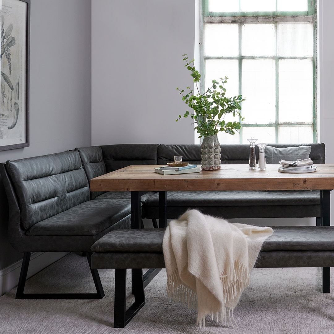 Industrial Corner Bench – Grey | Corner Dining Bench - Woods Furniture